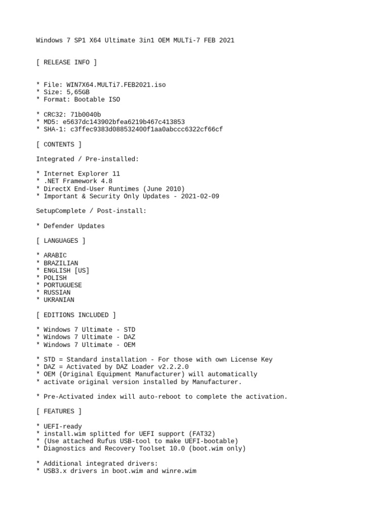Windows 7 SP1 X64 Ultimate 3in1 OEM MULTi-7 FEB 2021 (Gen2) | PDF
