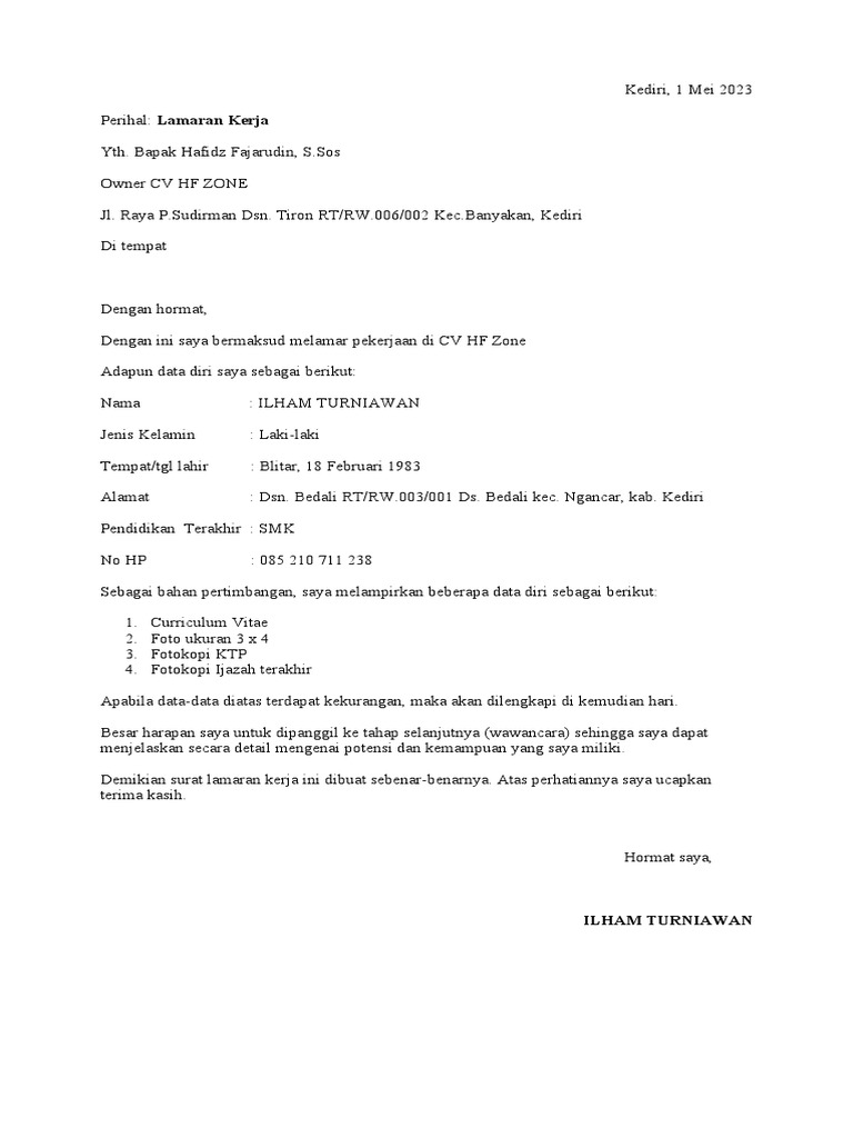 Contoh Surat Lamaran Kerja Word | PDF