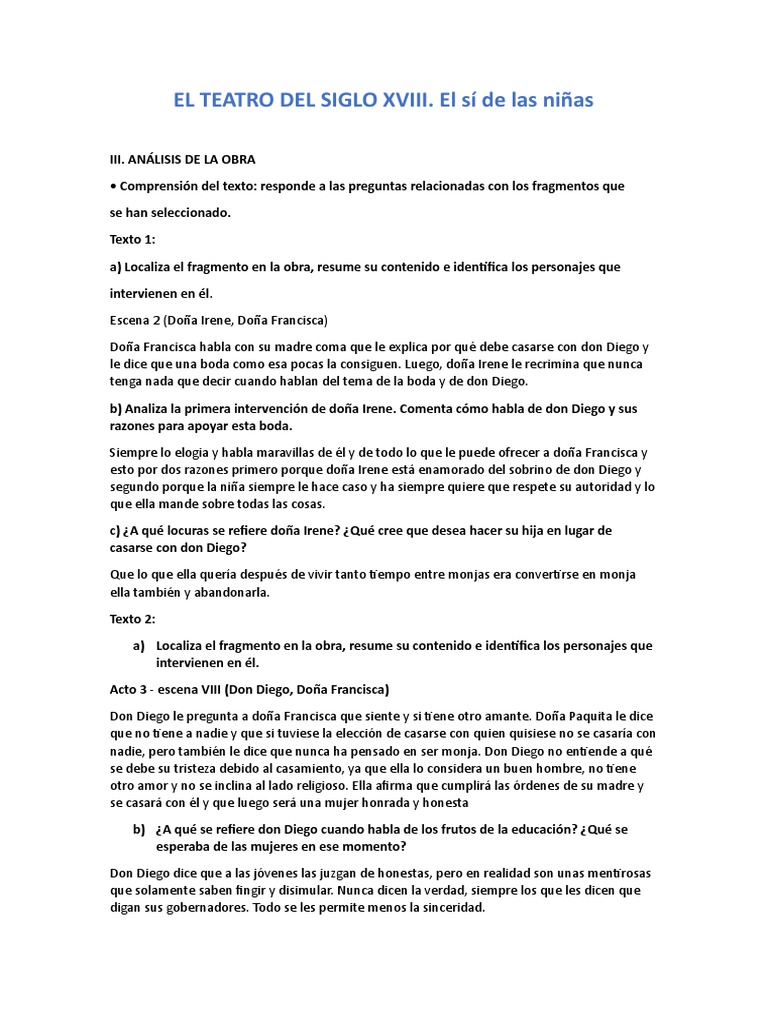 Análisis de "El sí de las niñas" | PDF | Ficción general