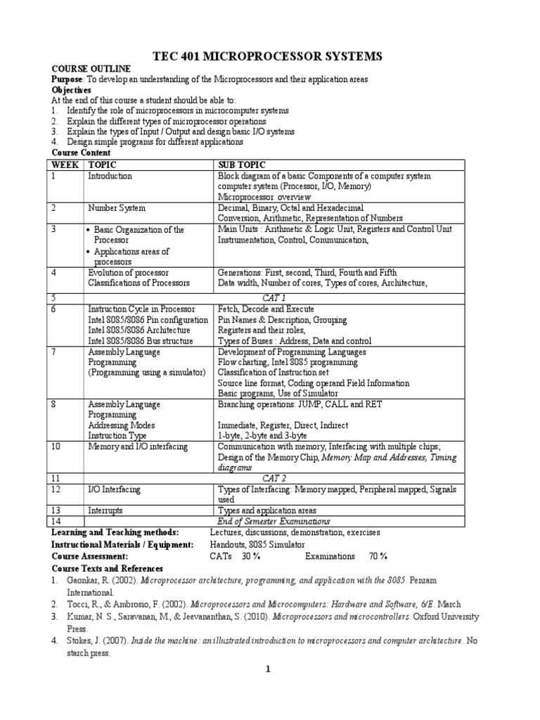 TEC 401 Microprocessor Systems Outline May 2023 | PDF | Central ...