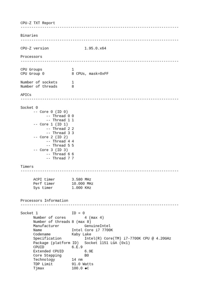 Intel Core i7 7700K CPU-Z Report | PDF | Electronics | Computer Hardware