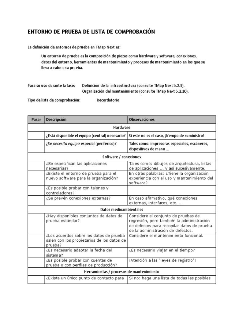 Entorno de Prueba de Lista de Comprobación | Descargar gratis PDF ... Entorno de Prueba de Lista de Comprobación | Descargar gratis PDF ...
