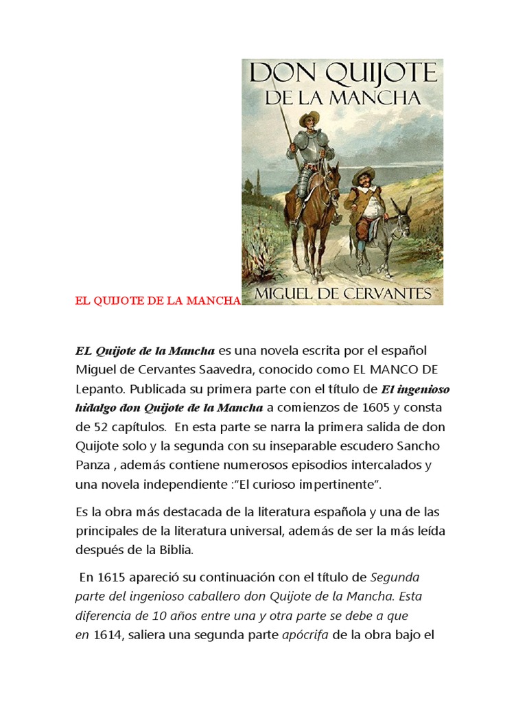 El Quijote de La Mancha Apuntes | PDF | Don Quijote | Miguel De Cervantes