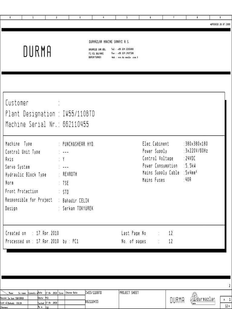 Electrical Schemati Iw55/110btd Punch&shear Hyd Durma | PDF | Electronics | Equipment