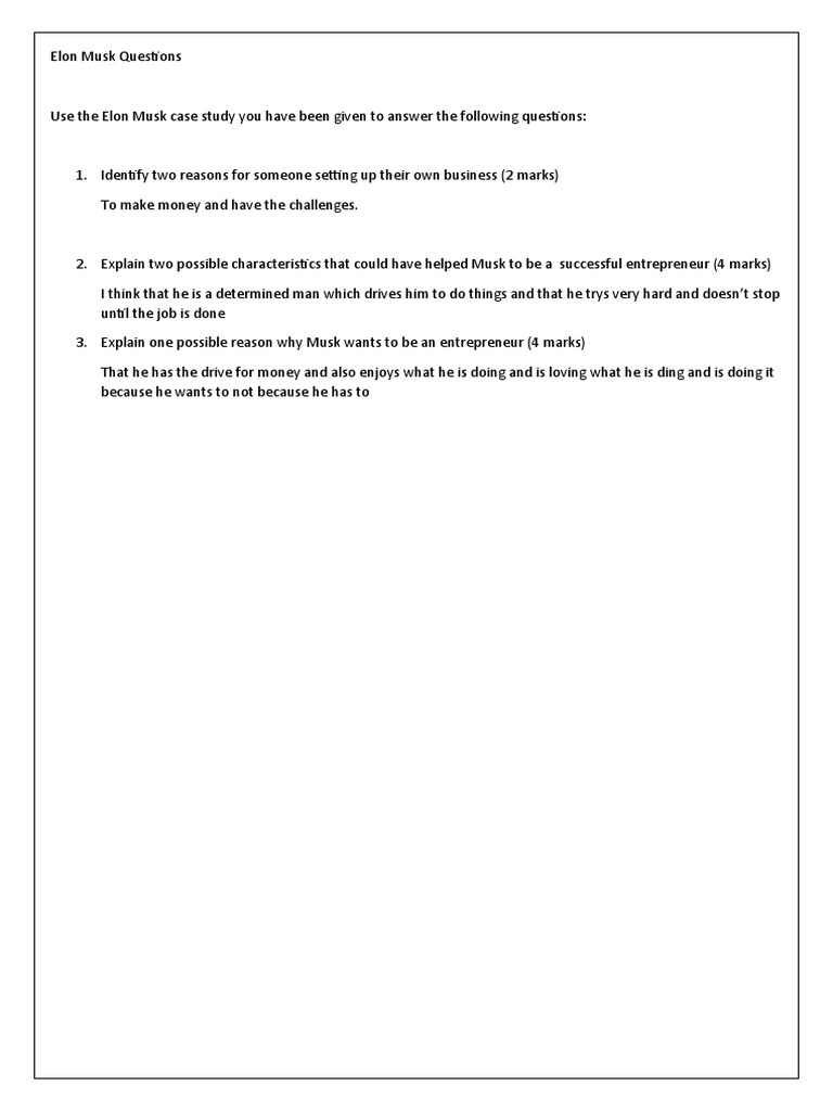 Elon Musk Exam Questions | PDF
