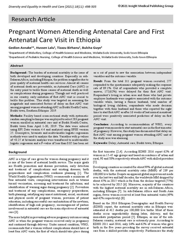 Pregnant Women Attending Antenatal Care And First Antenatal Care Visit