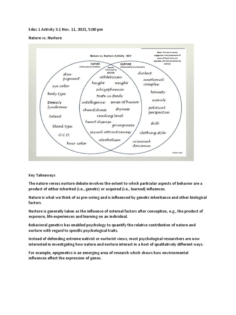 Educ 1 Activity 3 | PDF | Nature Versus Nurture | Genetics