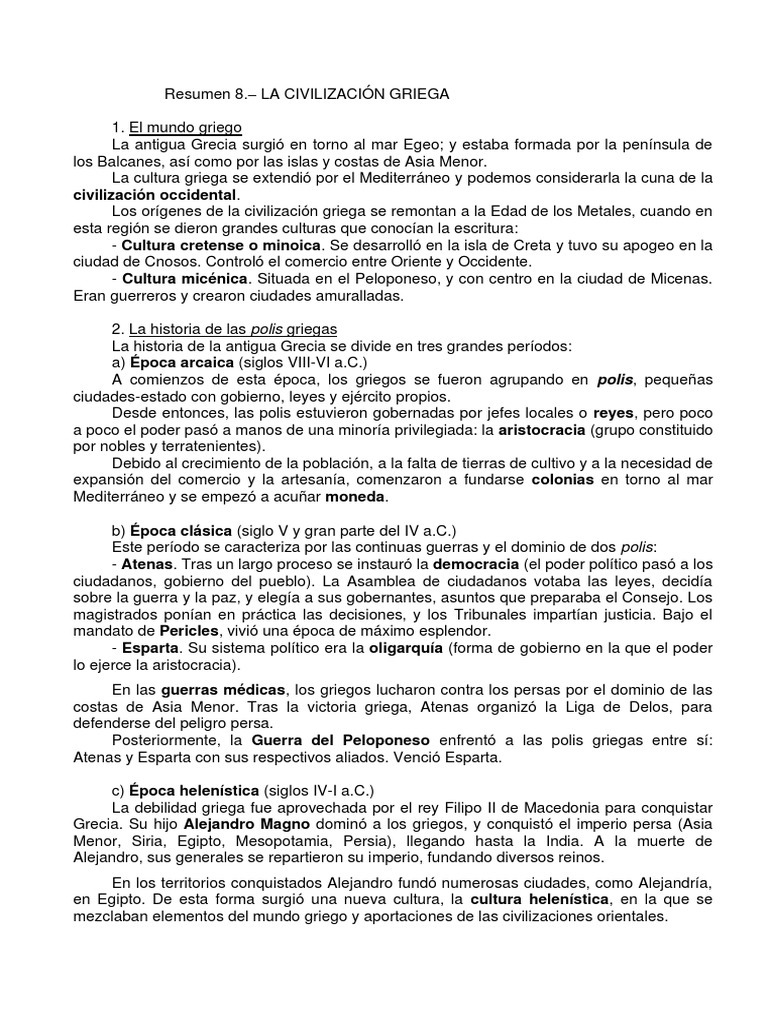 1ºESO Resumen Tema 8 | PDF | Antigua Grecia | Esparta