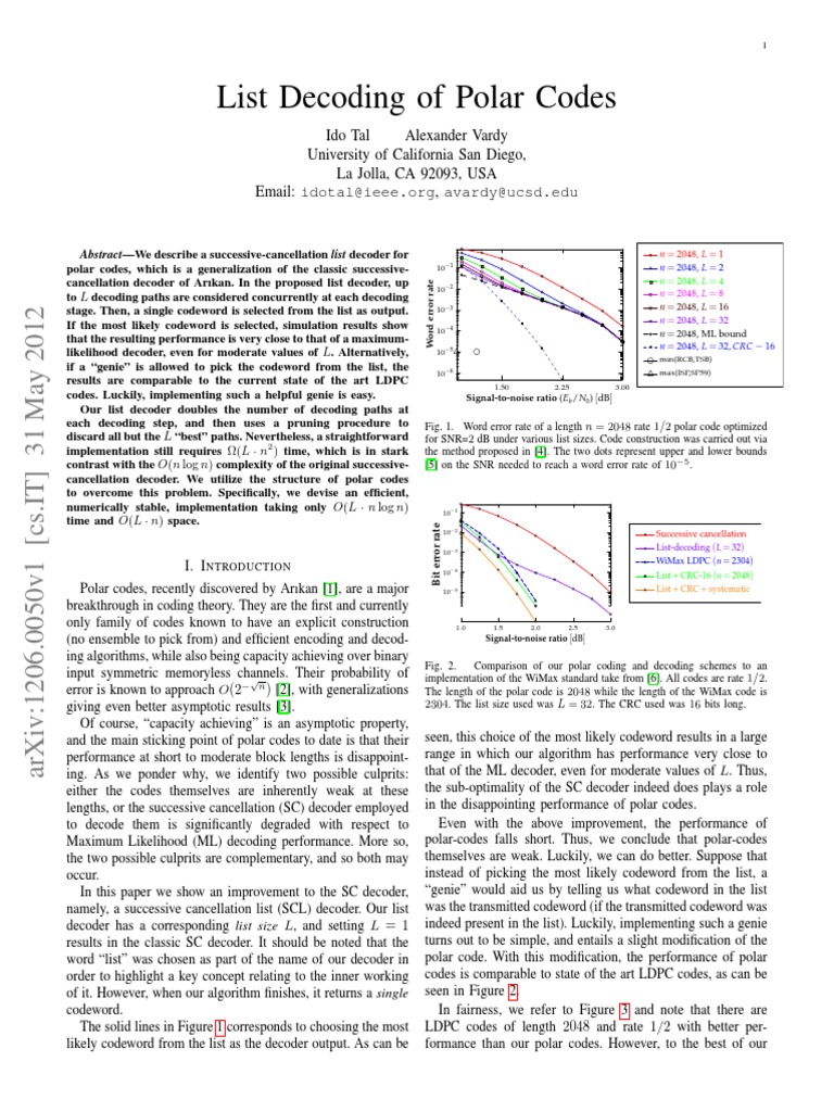 List Decoding Polarcodes | Download Free PDF | Low Density Parity Check Code | Time Complexity