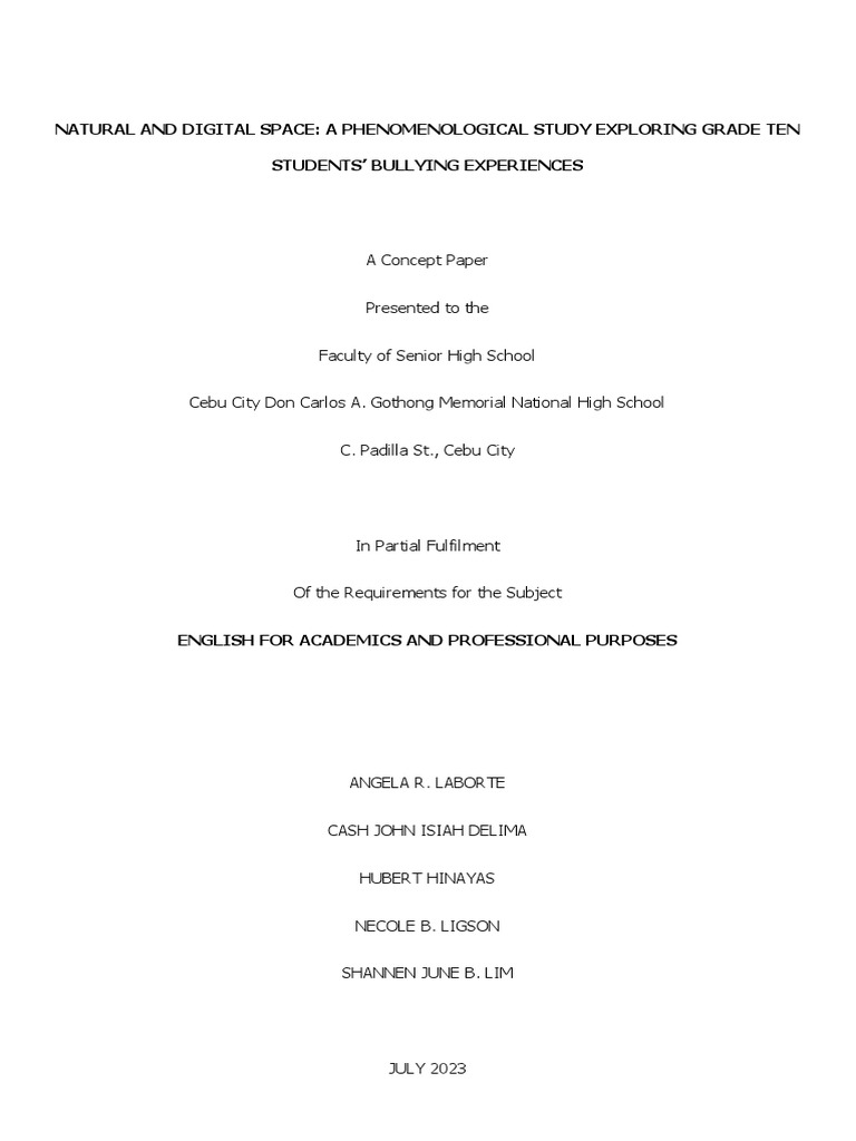 Group 1 HUMSS B Concept Paper | PDF | Bullying | Cyberbullying