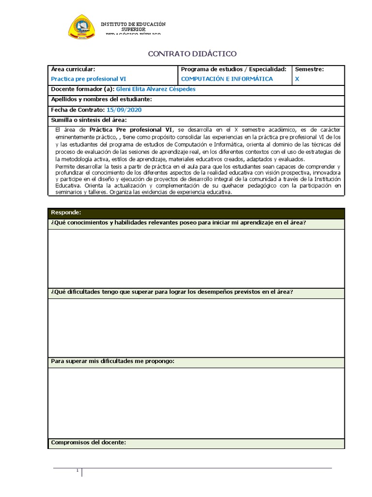 Formato Contrato Didáctico - Practica Pre Pro. Vi | Descargar gratis ...
