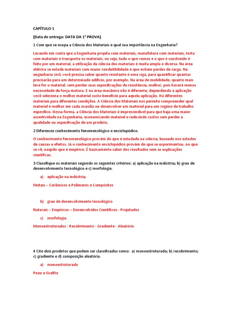 Capitulo 1 Lista de Exercicios | PDF | Engenharia | Science