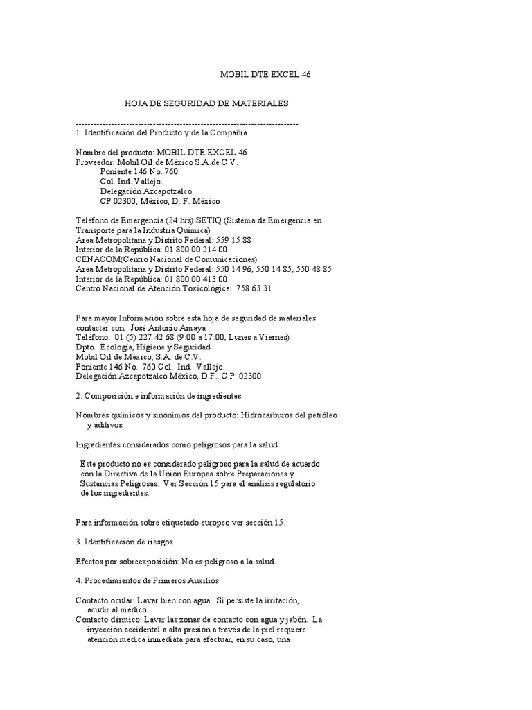 Mobil Dte Excel 46 | PDF | Residuos | Agua