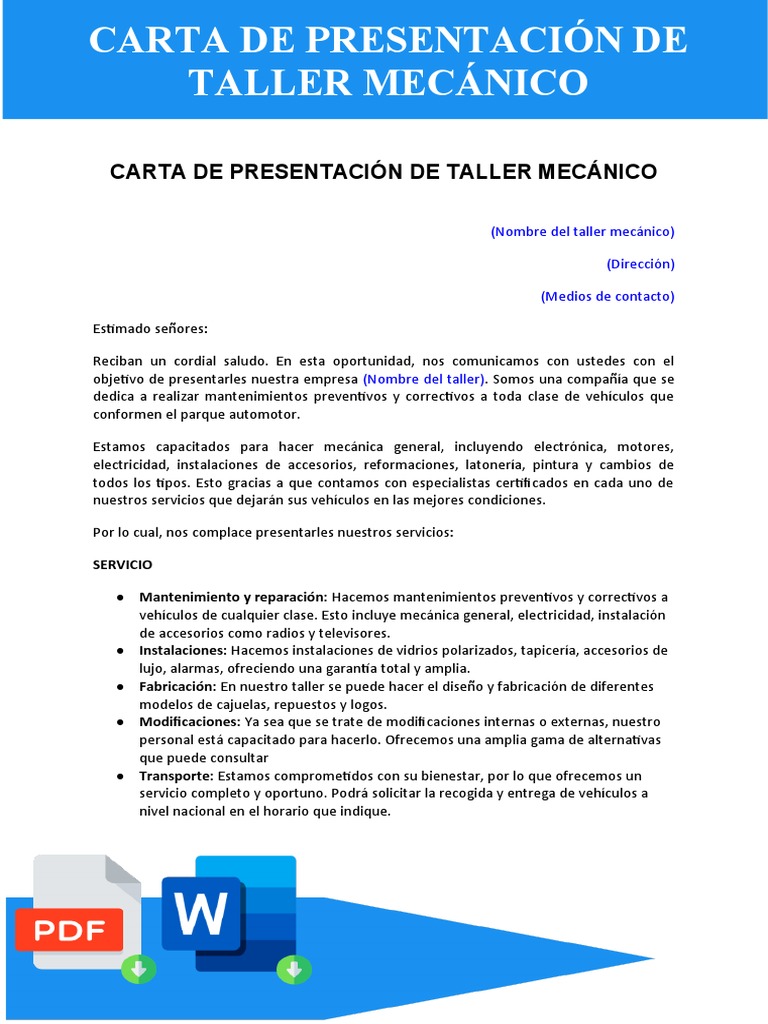 Carta de Presentacion de Taller Mecanico | PDF | Transporte | Vehículos