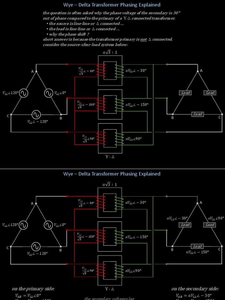 Wye Delta Transformer Phasing Explained | PDF | Electrical Equipment ...
