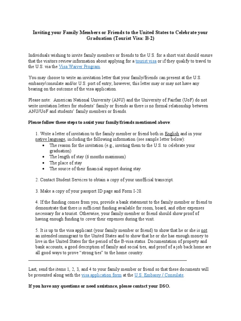 Sample Invitation Letter For B 2 Visa | PDF | Travel Visa | Immigration