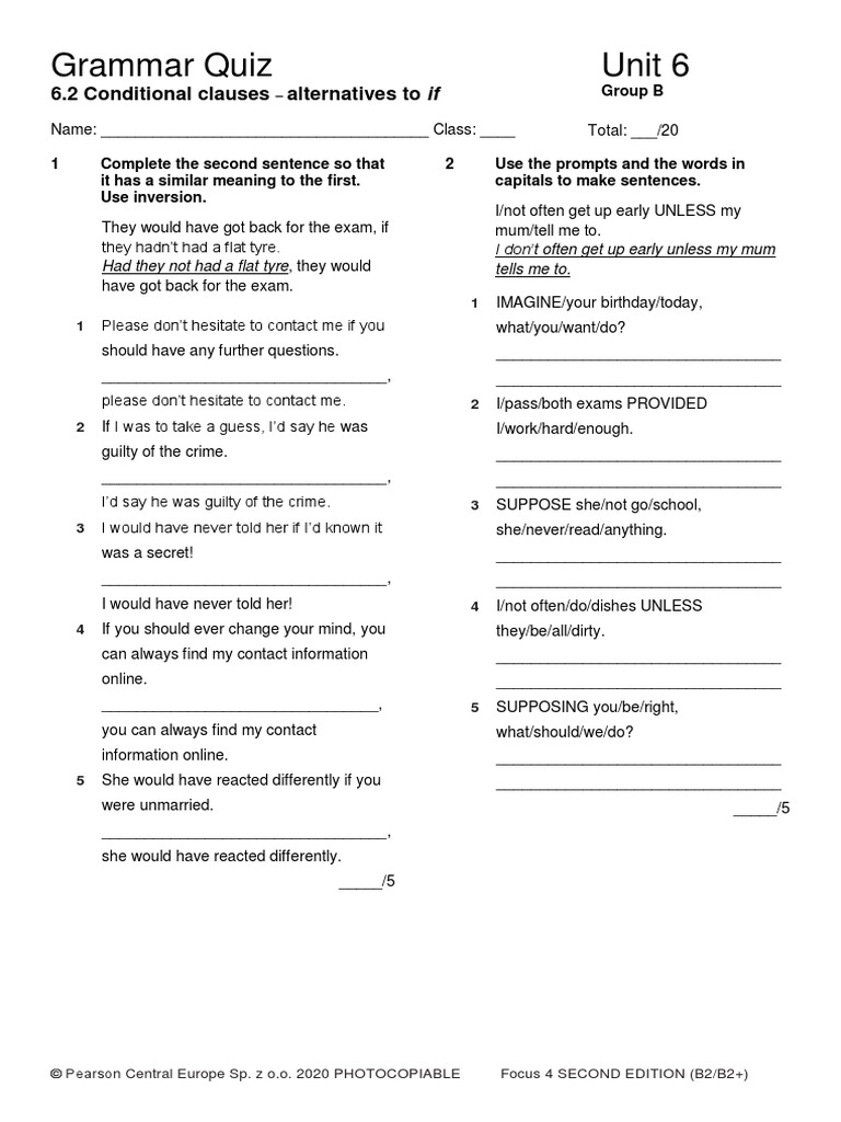 Unit 6 Grammar Quiz: Conditional Clauses | PDF | Sentence (Linguistics ...