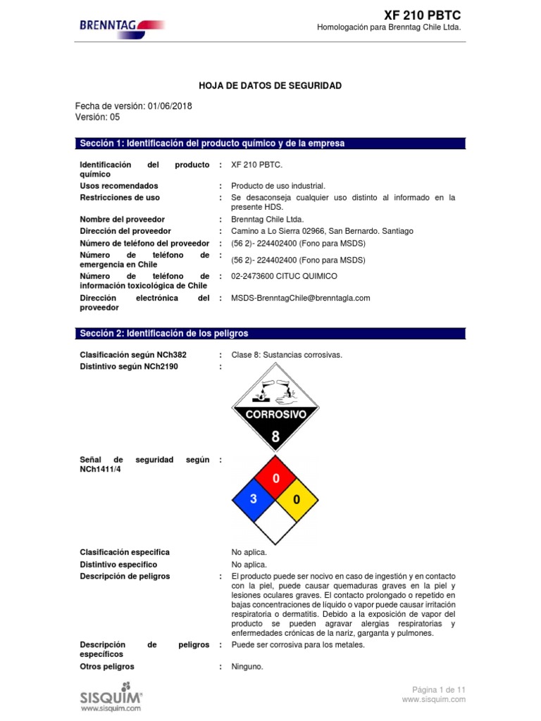 HDS PBTC | PDF | Agua | Alergia