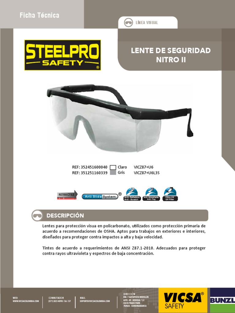 2c. FT - Nitroii Lente de Seguridad STEELPRO | PDF | Radiación ...