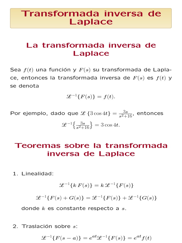 Transformada Inversa de Laplace: Teoremas y Ejemplos | PDF | Análisis ...