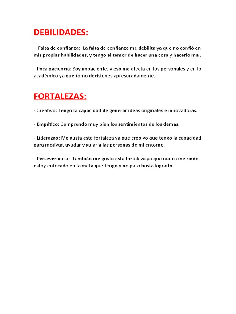Fortalezas y Debilidades Personales | PDF