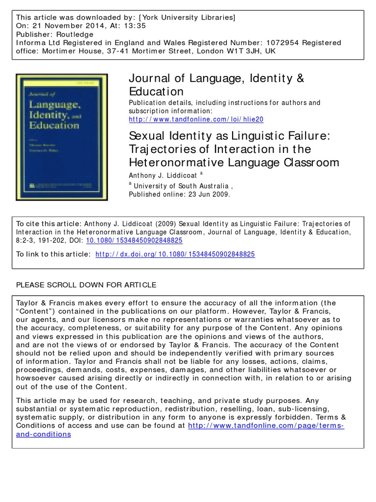 Liddicoat Sexual Identity As Lingusitic Failure Trajectories of ...