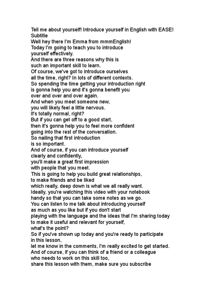 Tell Me About Yourself | PDF | Sibling | Conversation