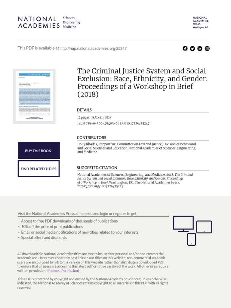 The Criminal Justice System and Social Exclusion: Race, Ethnicity, and Gender | PDF | Juvenile ...