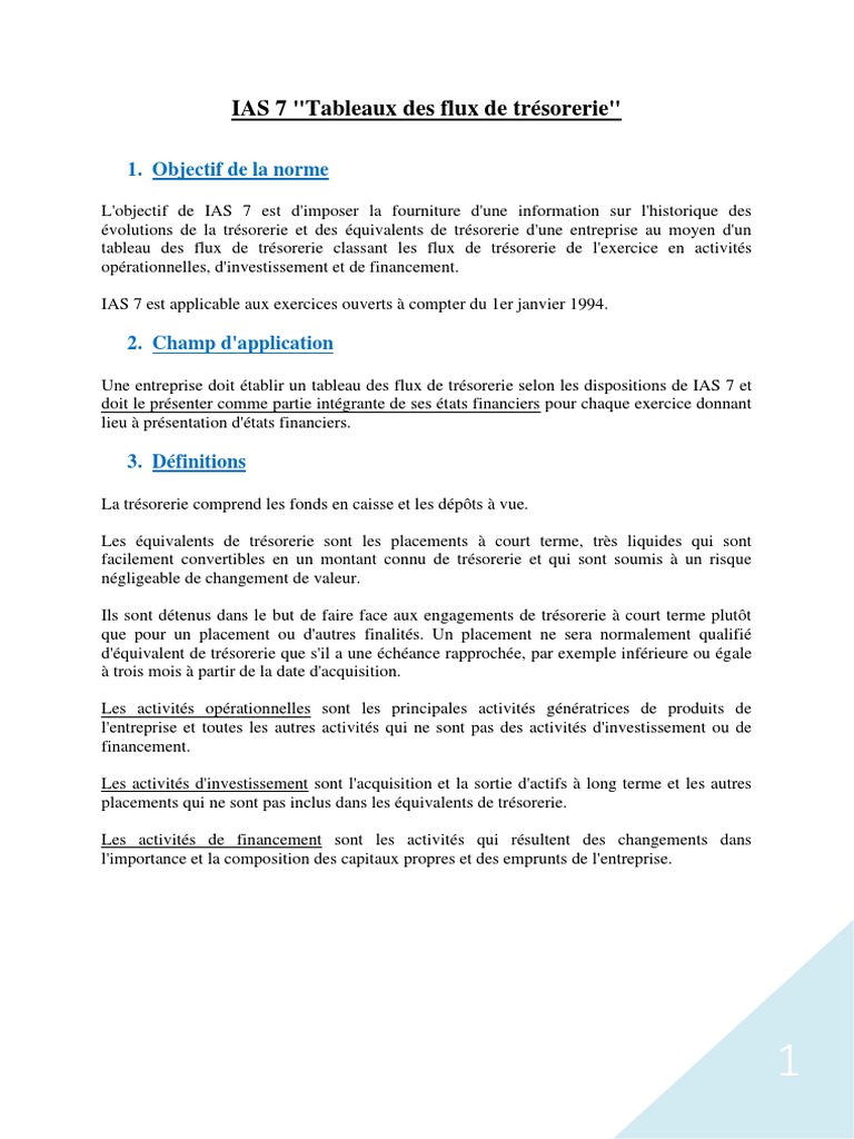 2.la Norme IAS 07 Tableau Des Flux de Trésorerie | PDF | Prêts | Normes ...
