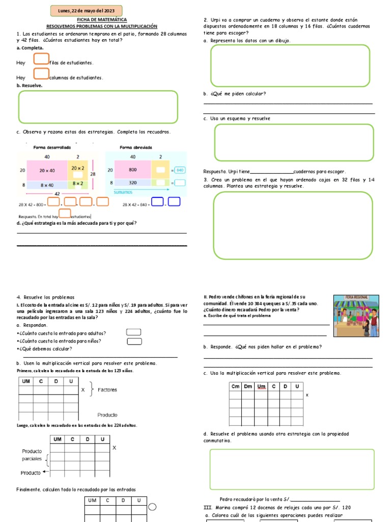 Ficha Problemas de Multiplicación | PDF