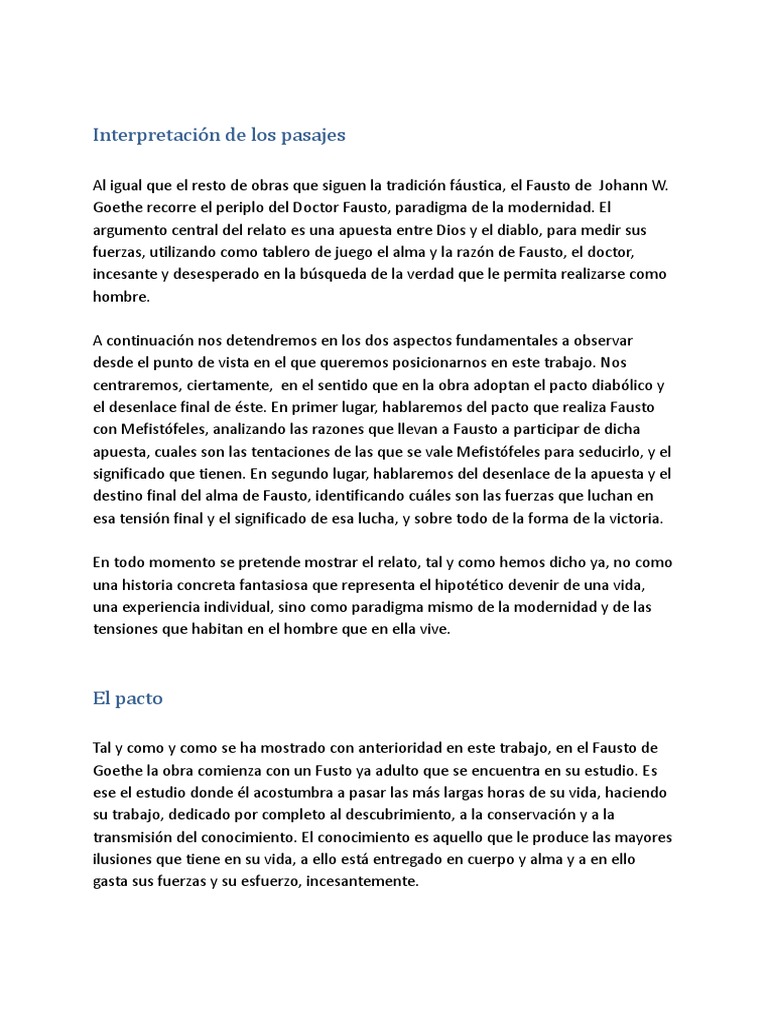 Análisis del pacto en Fausto de Goethe | PDF | Fausto | Amor