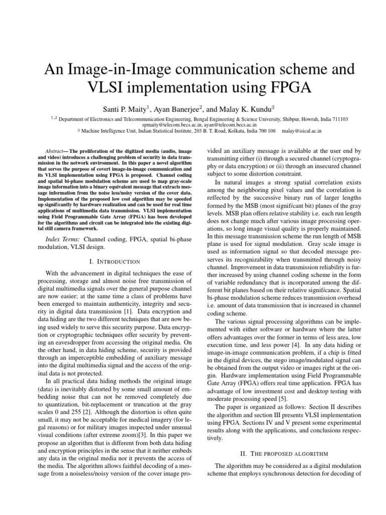 An Image In Image Communication Scheme And Vlsi Implementation Using