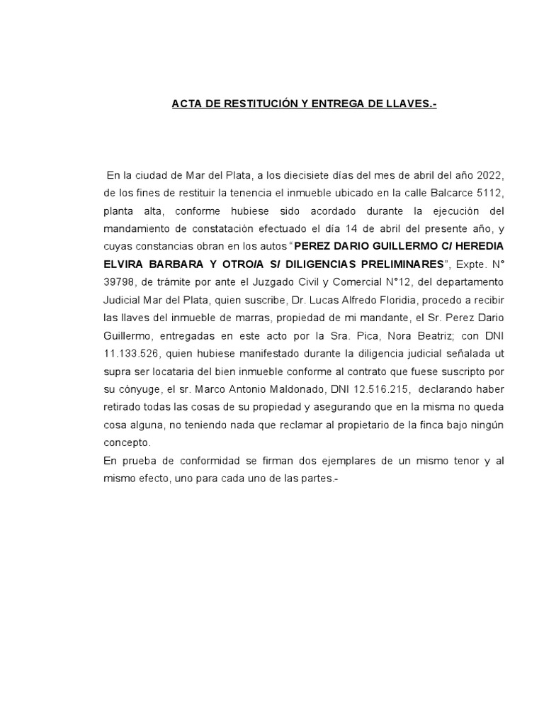 Acta Restitucion Inmueble | PDF