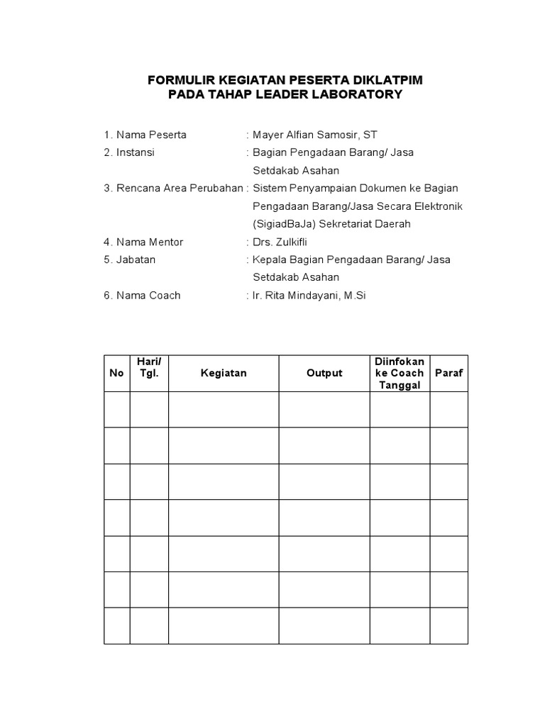 Form Kegiata BT Ii | PDF