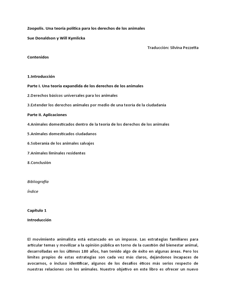 Zoopolis 1 y 2 | PDF | Derechos animales | Bienestar de los animales