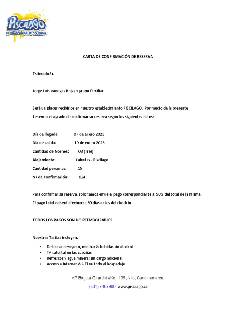 Carta de Reserva | PDF