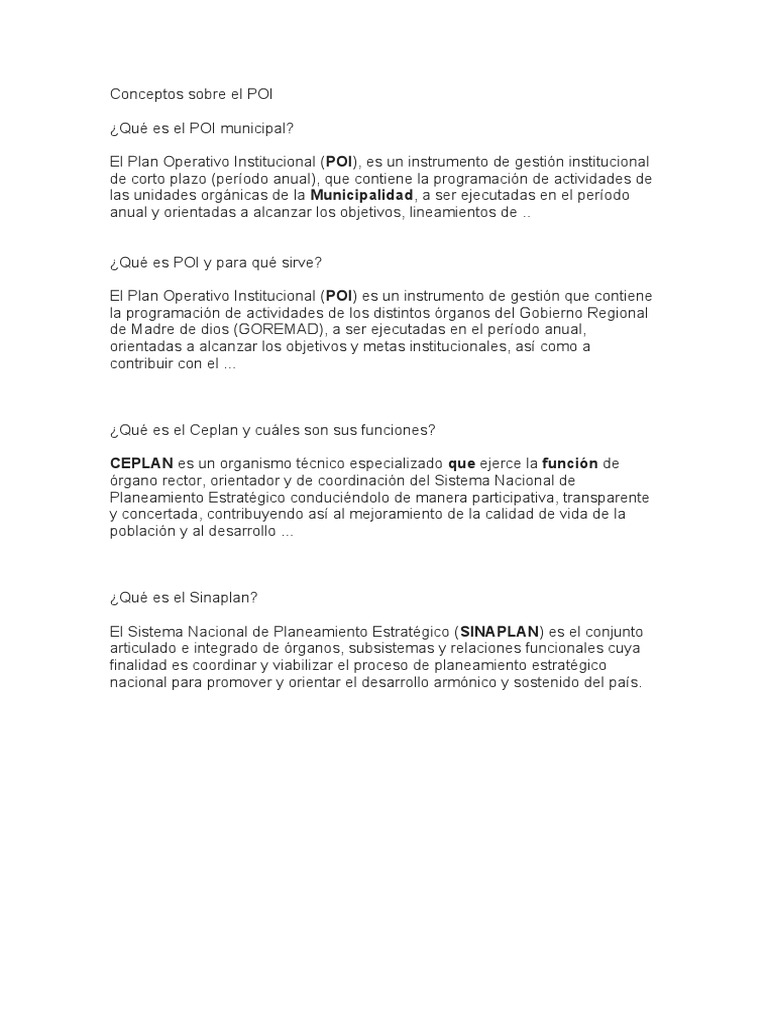 Conceptos Sobre El POI | PDF