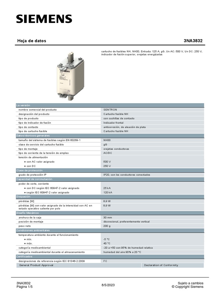 3NA3832 Datasheet Es | PDF | Fusible (Eléctrico) | Ingenieria Eléctrica