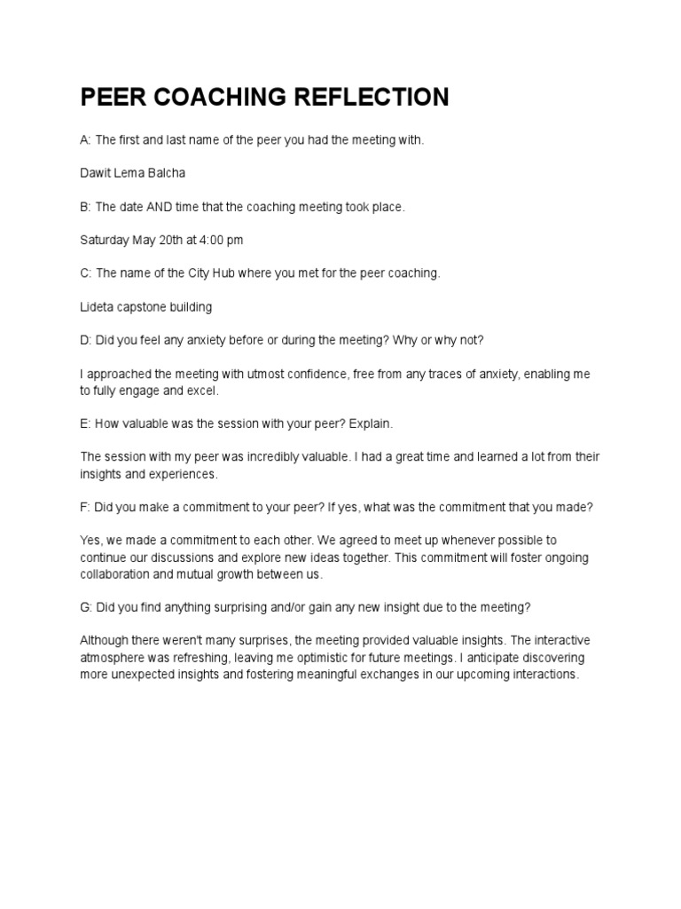 Peer Coaching Reflection-2 | PDF | Wellness