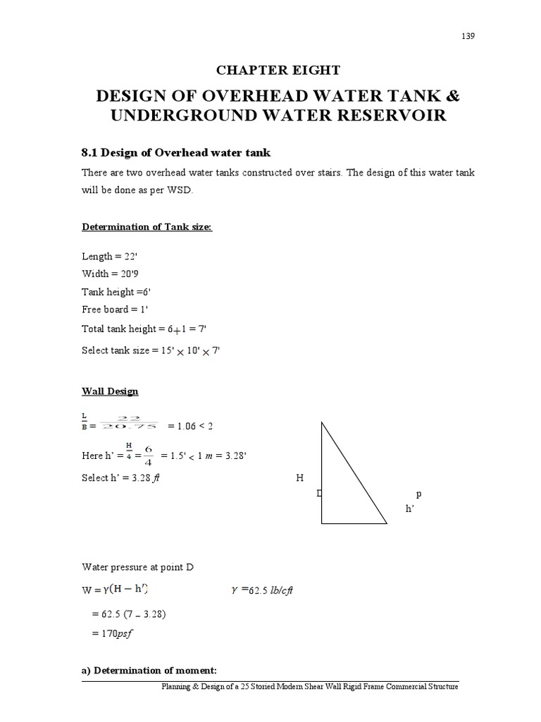 Overhead Water Tank Design Calculations | PDF | Wall | Length