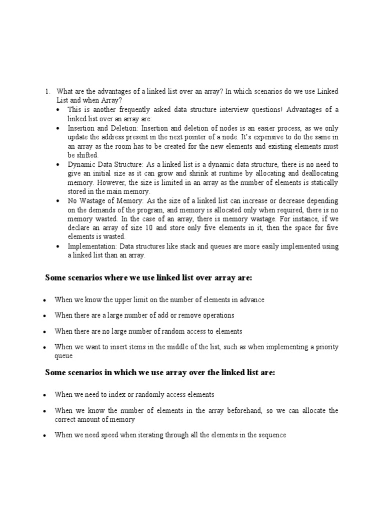 Linked Lists vs. Arrays: Key Insights | PDF | Computing | Computer ...