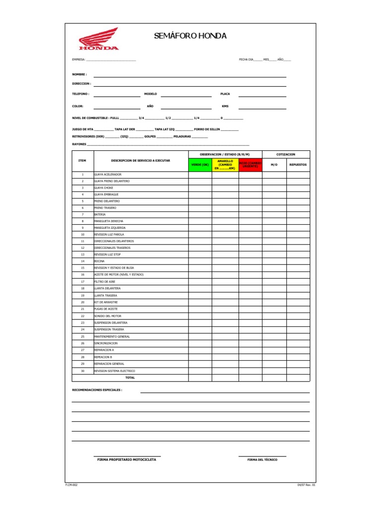 Formato Semaforo FCM002 | PDF | Vehículos terrestres | Fabricantes de ...