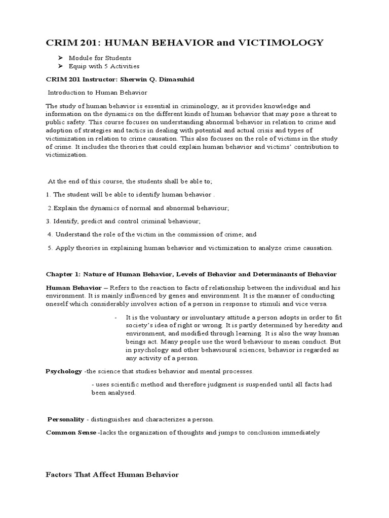 CRIM 201 Module | PDF | Id | Victimology