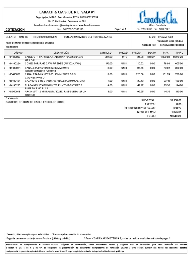 Cotizacion Larach & Cia | PDF