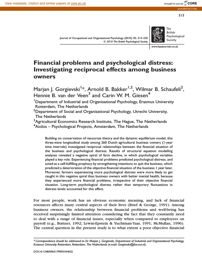 Financial Problems and Psychological Distress - Investigating ...