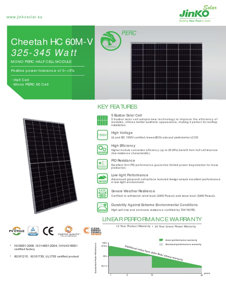 Datasheet - Jinko Solar JKM330M 60H V - 2019 - ENG | PDF | Solar Cell ...