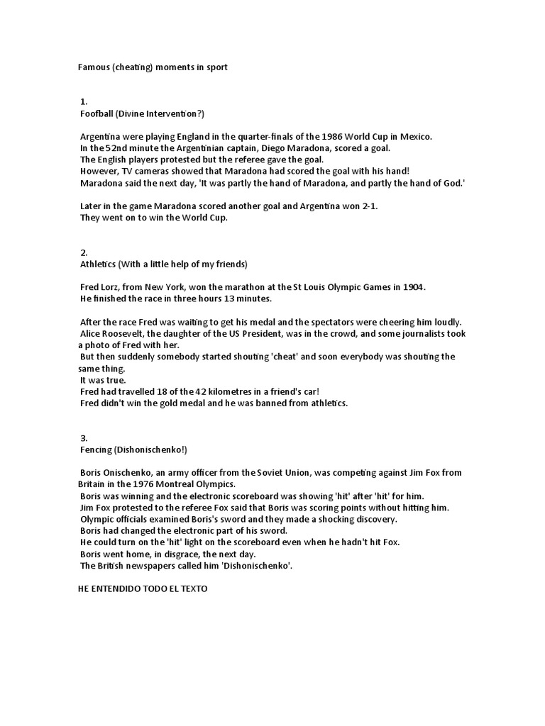 Famous Cheating Moments in Sports | PDF