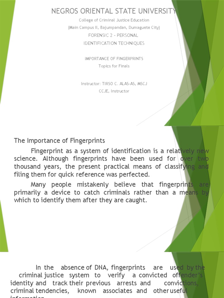 Forensic 2 The Importance Of Fingerprints Midterm Final Pdf
