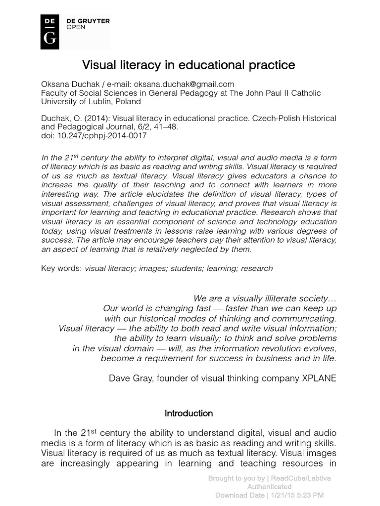 Visual Literacy in Educational Practice | PDF | Literacy | Learning
