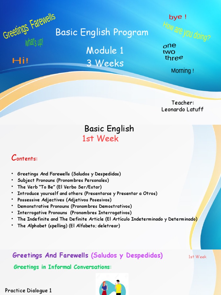 Basic English Program Class 1 | PDF | Semantic Units | Linguistics